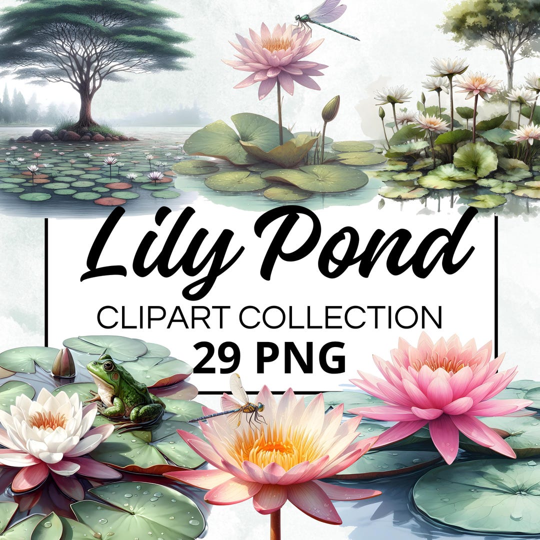 Lily Pond Watercolor Clipart Bundle, Digital Scrapbook & Craft Graphics ...