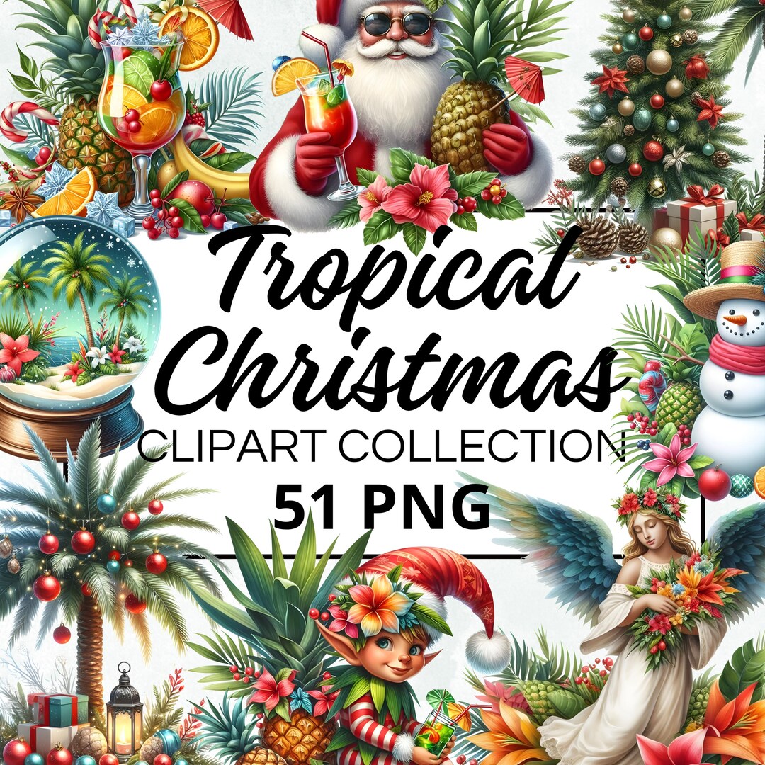 Tropical Christmas Watercolor Clipart Bundle, Digital Scrapbook & Craft ...