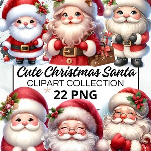 Cute Christmas Santa Clipart Collection, 22 Watercolor Pngs for Instant ...