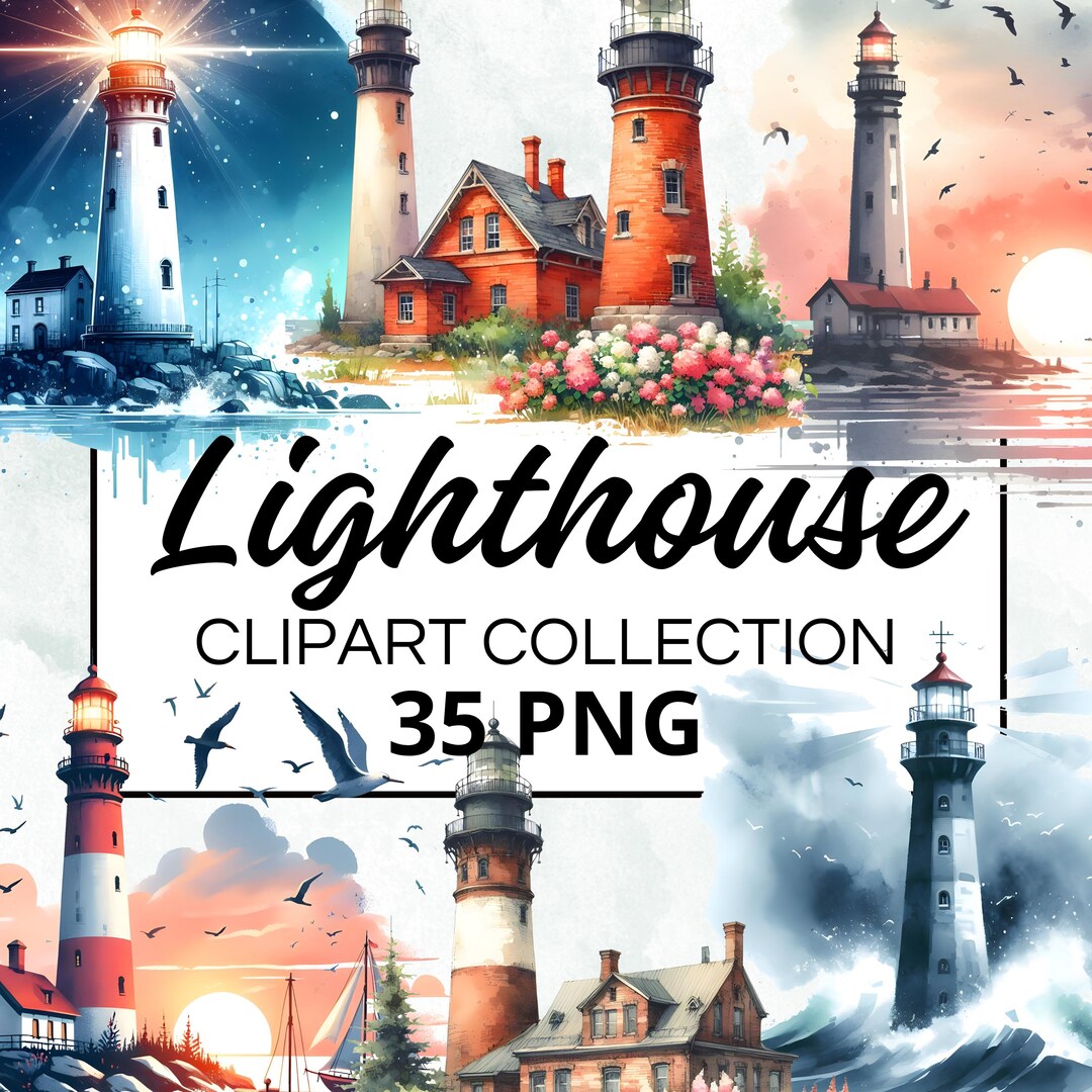 Lighthouse Watercolor Clipart Bundle, Digital Scrapbook & Craft ...