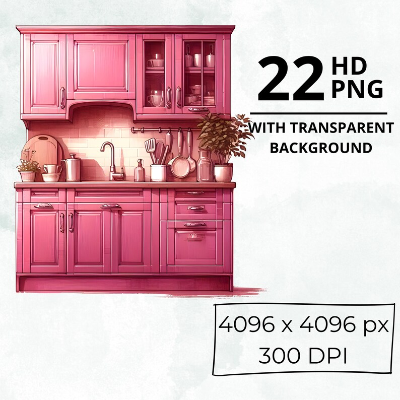 Kitchen Fuchsia Watercolor Clipart Bundle, Digital Scrapbook & Craft ...