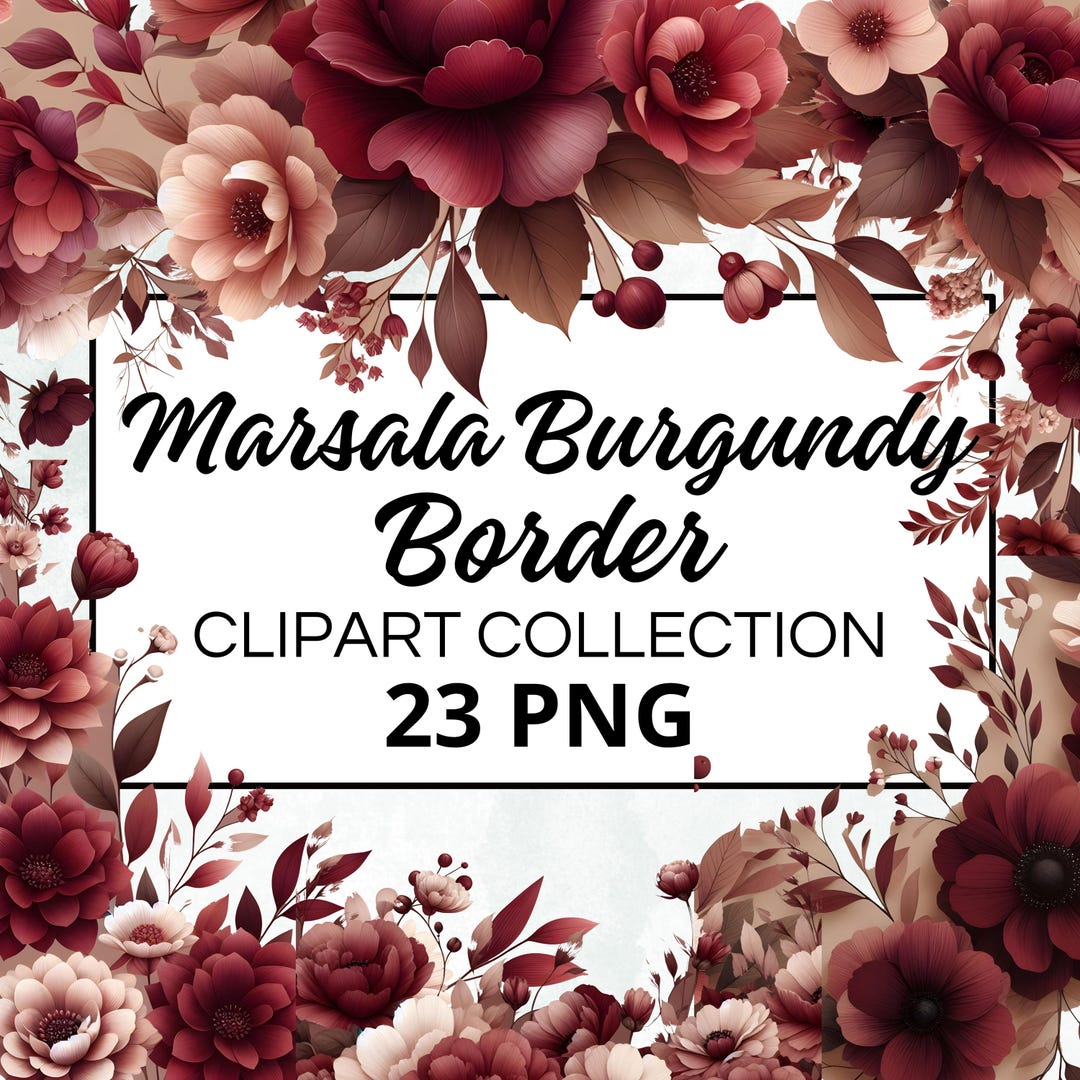 Marsala Burgundy Border Watercolor Clipart Bundle, Digital Scrapbook ...