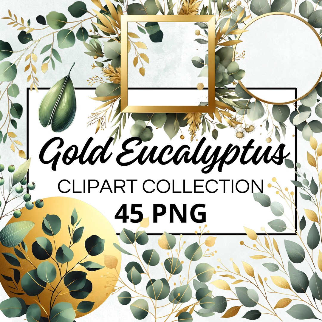 Gold Eucalyptus Watercolor Clipart Bundle Digital Scrapbook & Craft ...