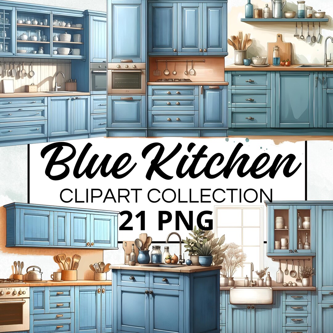 Kitchen Blue Watercolor Clipart Bundle, Digital Scrapbook & Craft ...