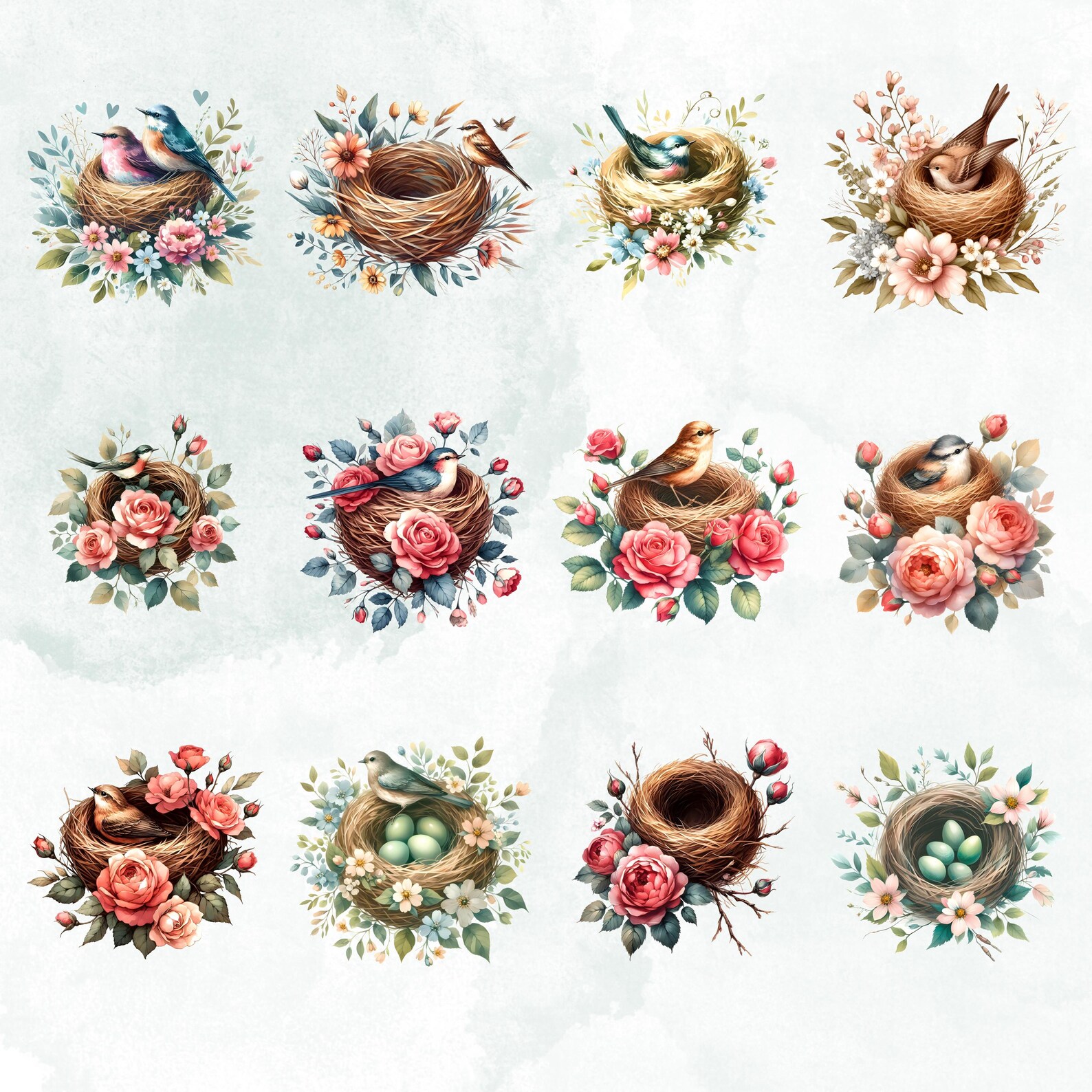35 Clipart, Watercolor Bird Nest, Watercolor Clipart, PNG Format ...