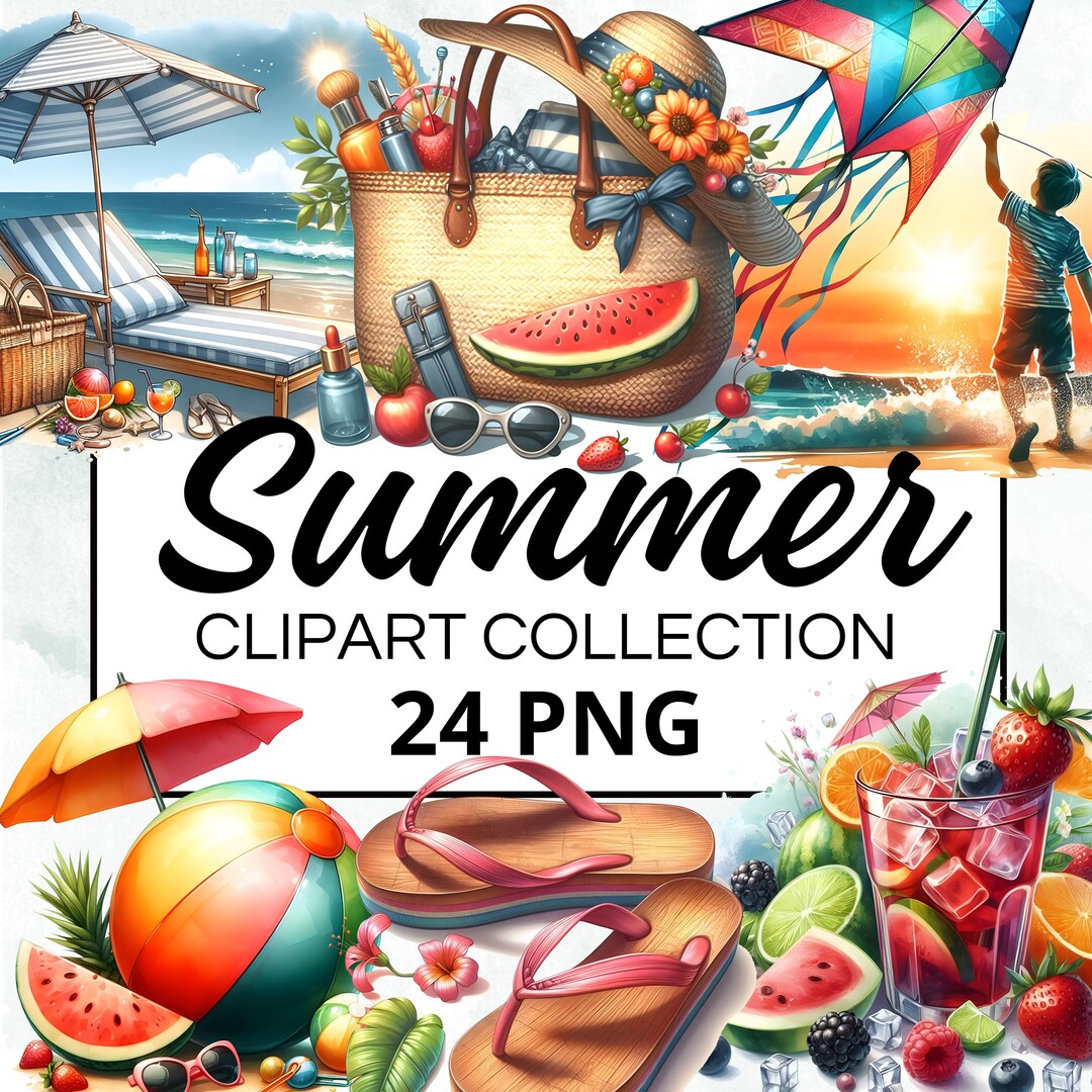 Summer Watercolor Clipart Bundle, Digital Scrapbook & Craft Graphics ...