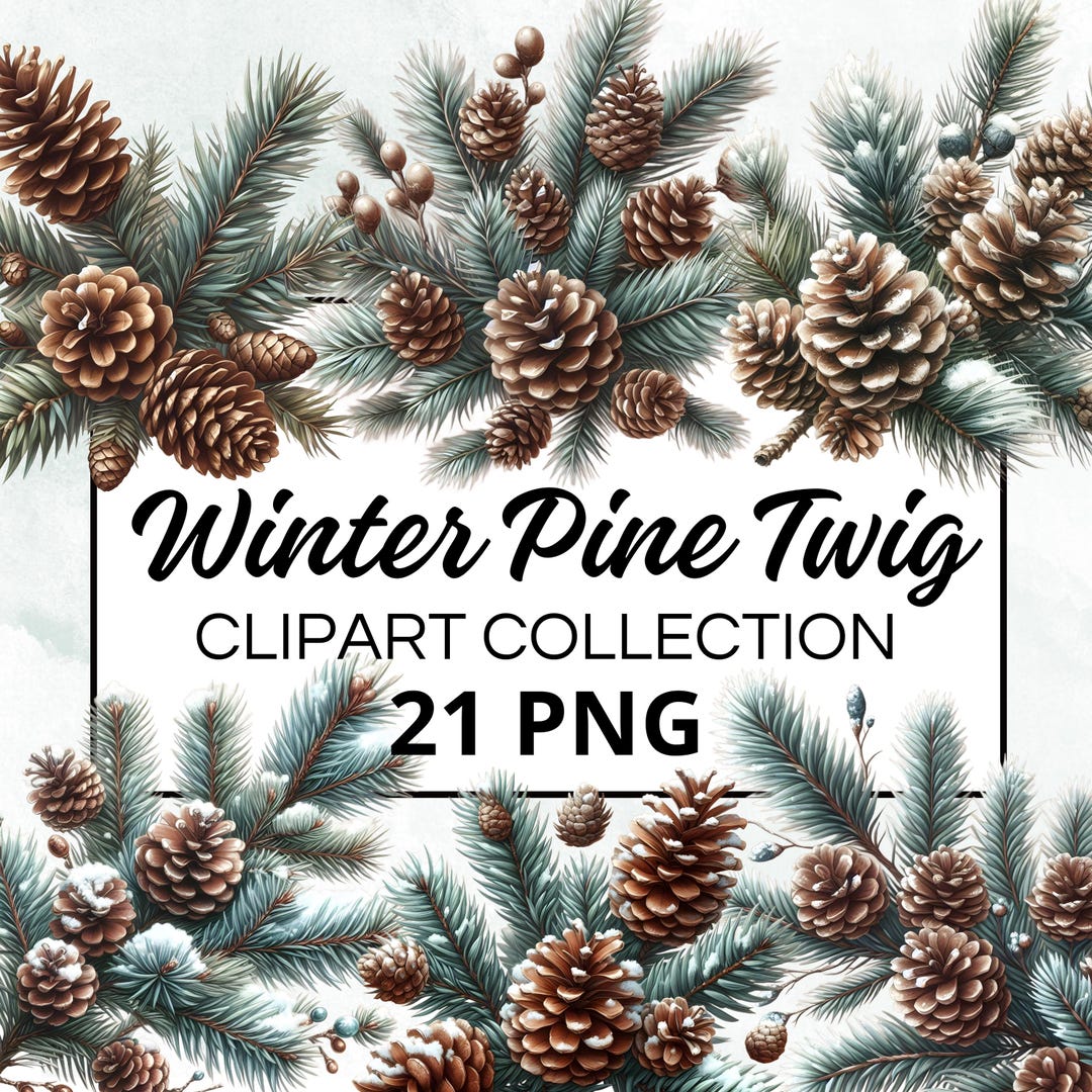 Winter Pine Twig Watercolor Clipart Bundle, Digital Scrapbook & Craft ...