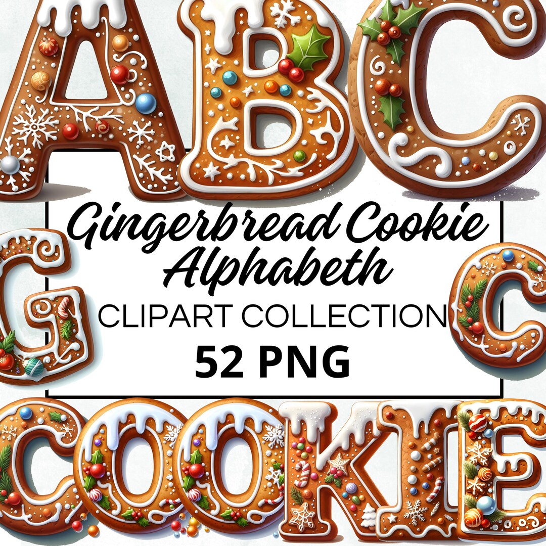 Gingerbread Cookie Alphabeth Clipart Collection, 52 Watercolor Pngs for ...