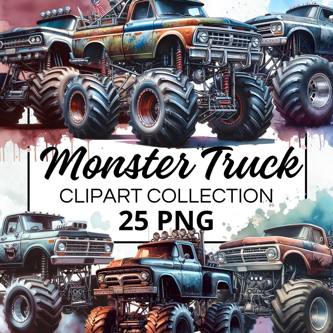Monster Truck Watercolor Clipart Bundle, Digital Scrapbook & Craft ...