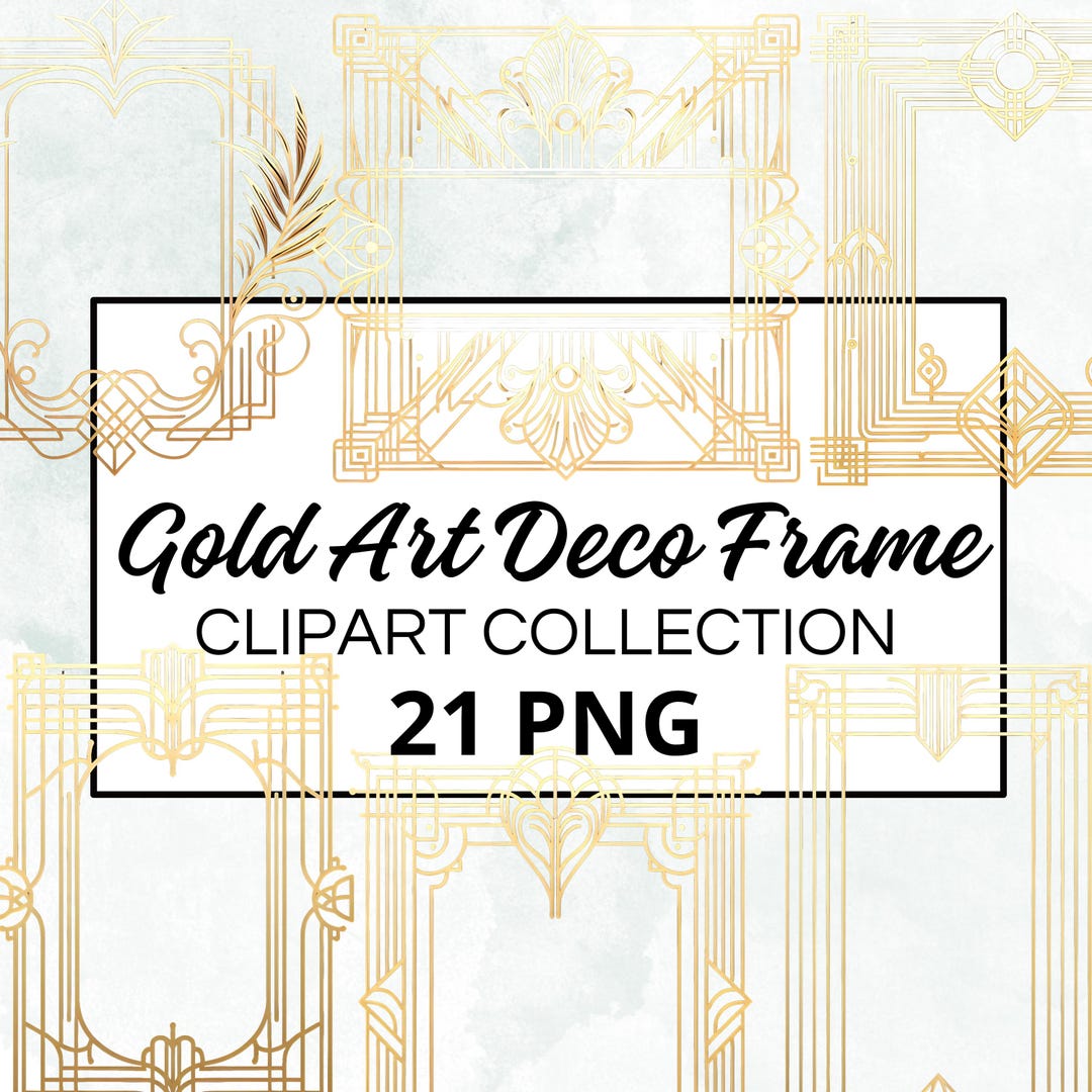 Gold Art Deco Frame Clipart Collection, 21 Watercolor Pngs for Instant ...