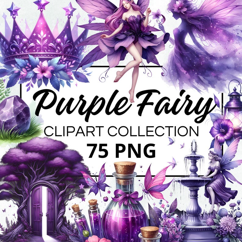 Purple Fairy Watercolor Clipart Bundle, Digital Scrapbook & Craft ...