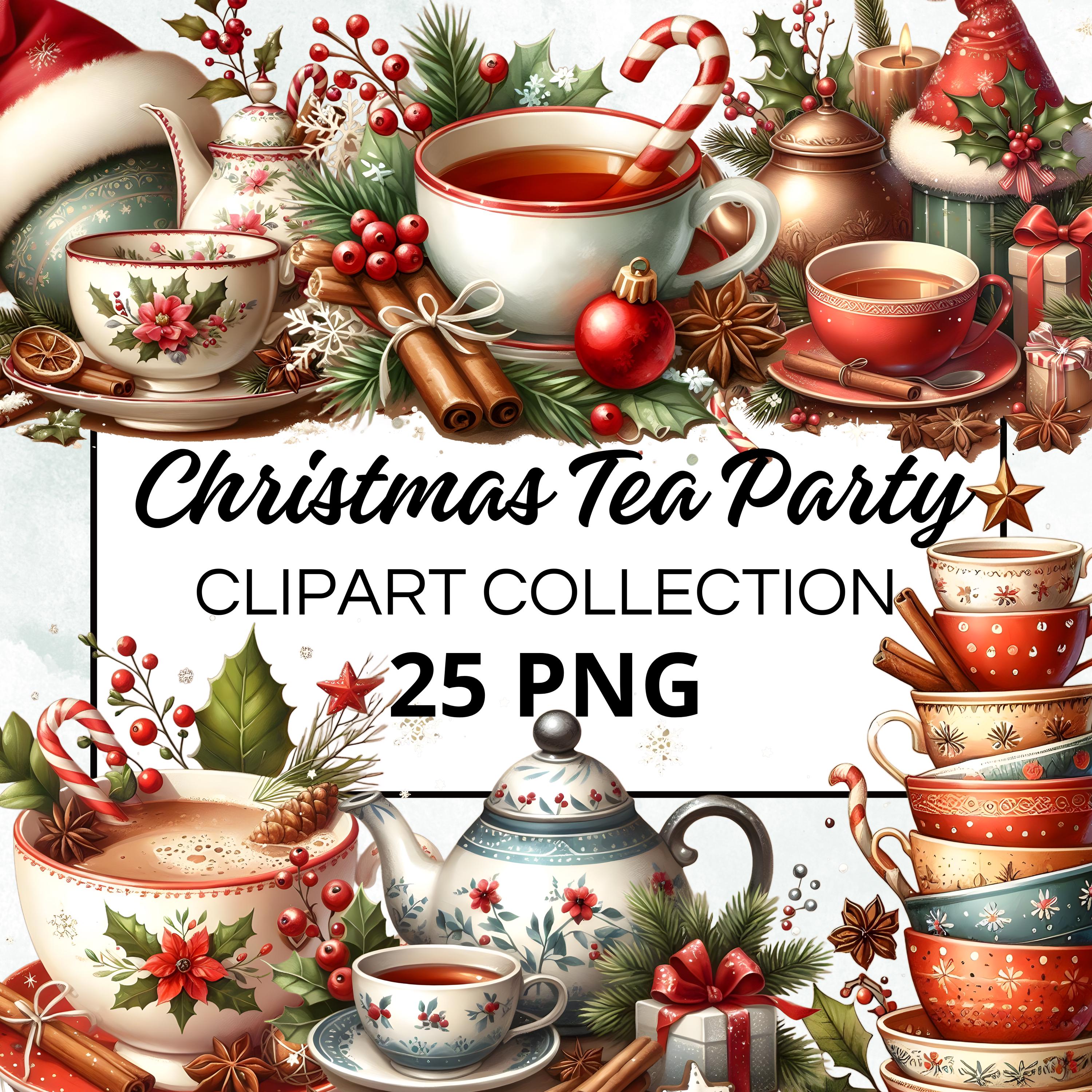 Christmas Tea Party Clipart Collection, 25 Watercolor Pngs for Instant ...