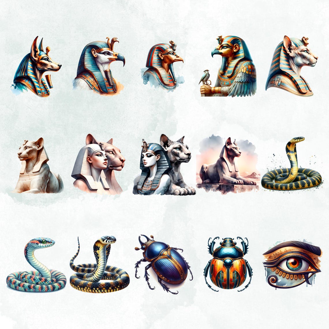 Egypt Element Clipart Collection, 59 Watercolor Pngs for Instant ...