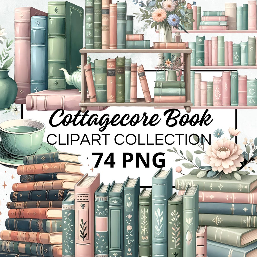 Cottagecore Book Clipart Collection, 74 Watercolor Pngs for Instant ...