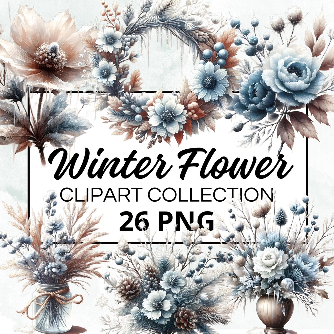 Winter Flower Watercolor Clipart Bundle, Digital Scrapbook & Craft ...