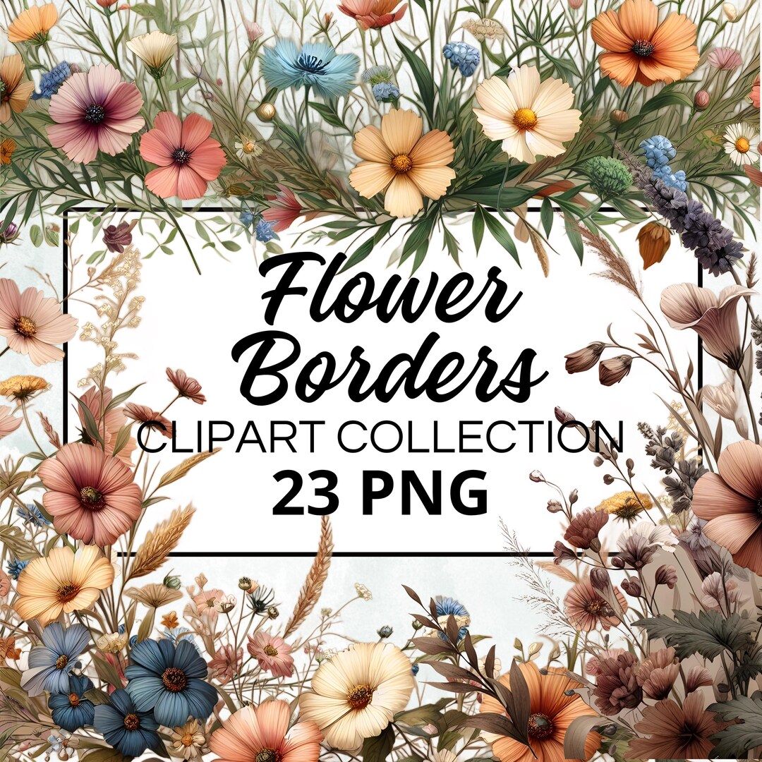 Flower Borders Clipart Collection, 23 Watercolor Pngs for Instant ...