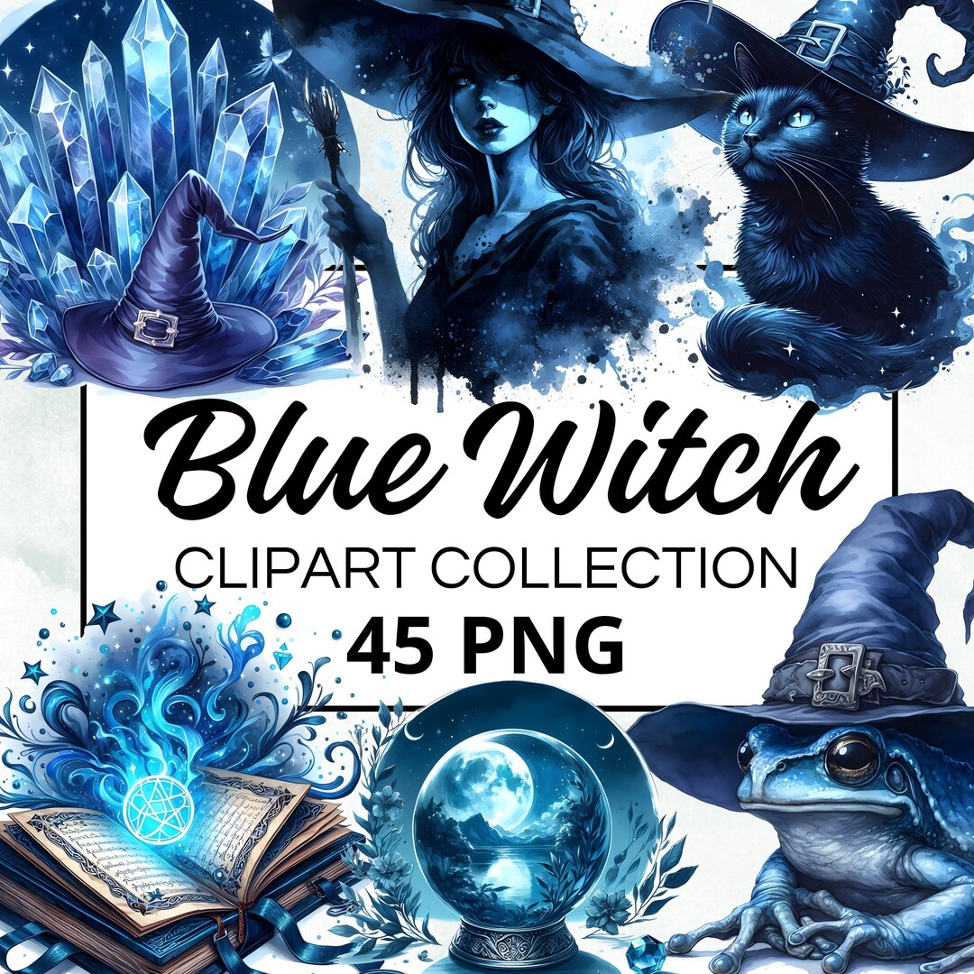 Witch Blue Watercolor Clipart Bundle, Digital Scrapbook & Craft ...