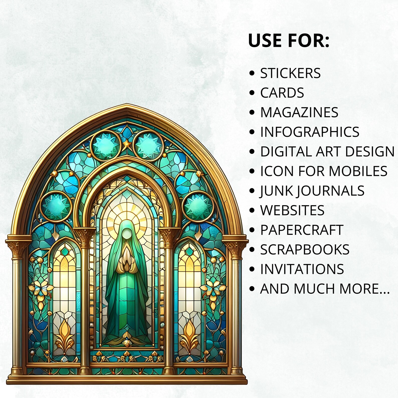 Emerald Stained Glass Window Clipart Collection, 33 Watercolor Pngs for ...