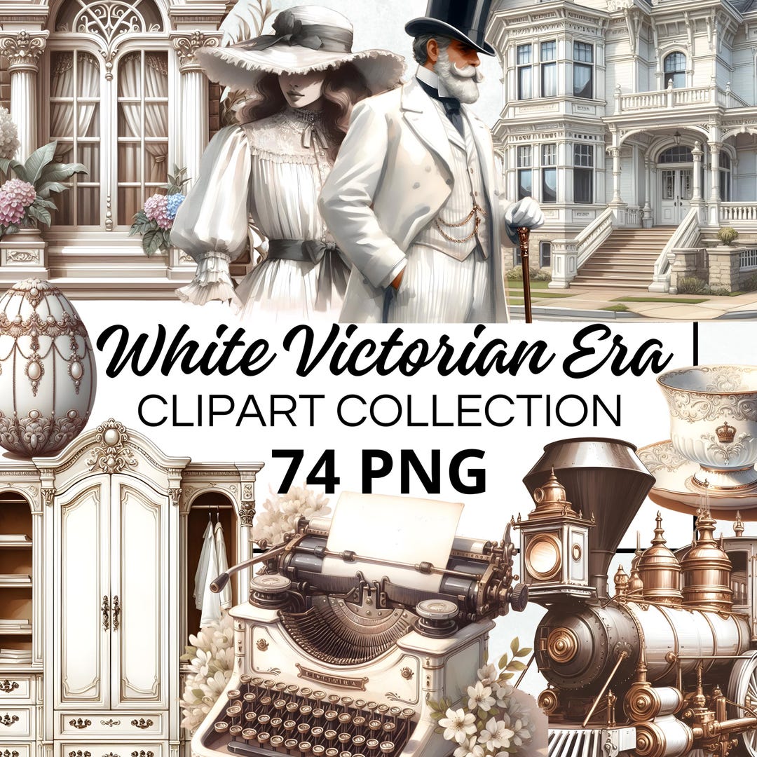 Victorian Era White Watercolor Clipart Bundle, Digital Scrapbook ...