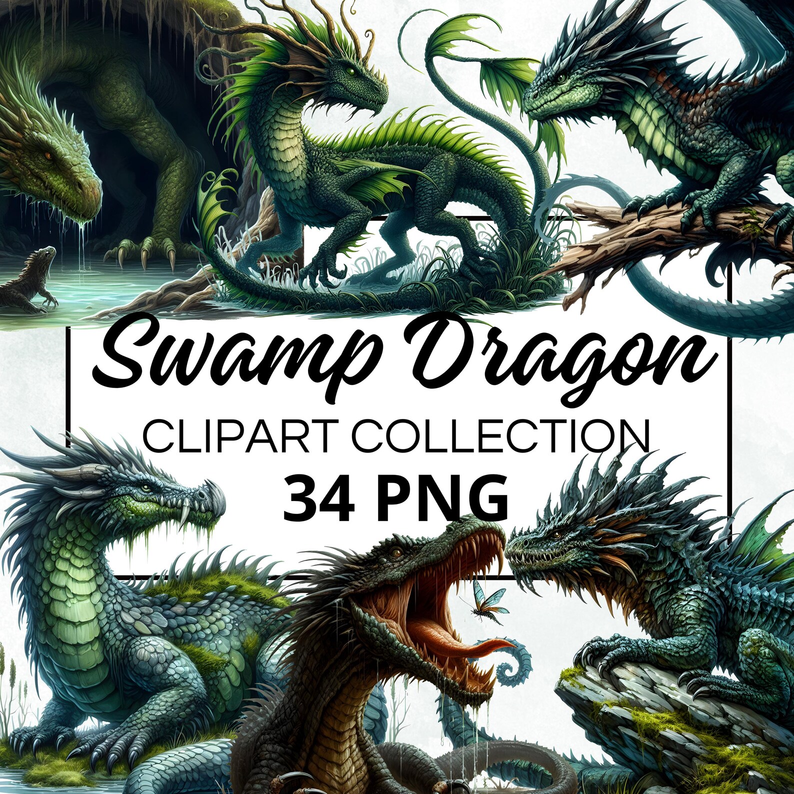 Dragon Swamp Clipart Collection, 34 Watercolor Pngs for Instant ...