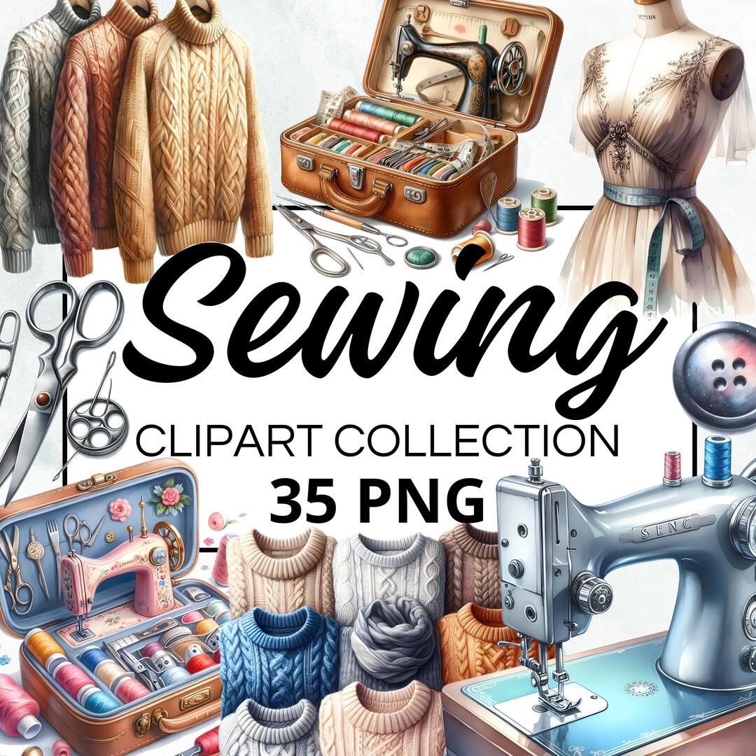 Sewing Watercolor Clipart Bundle, Digital Scrapbook & Craft Graphics ...