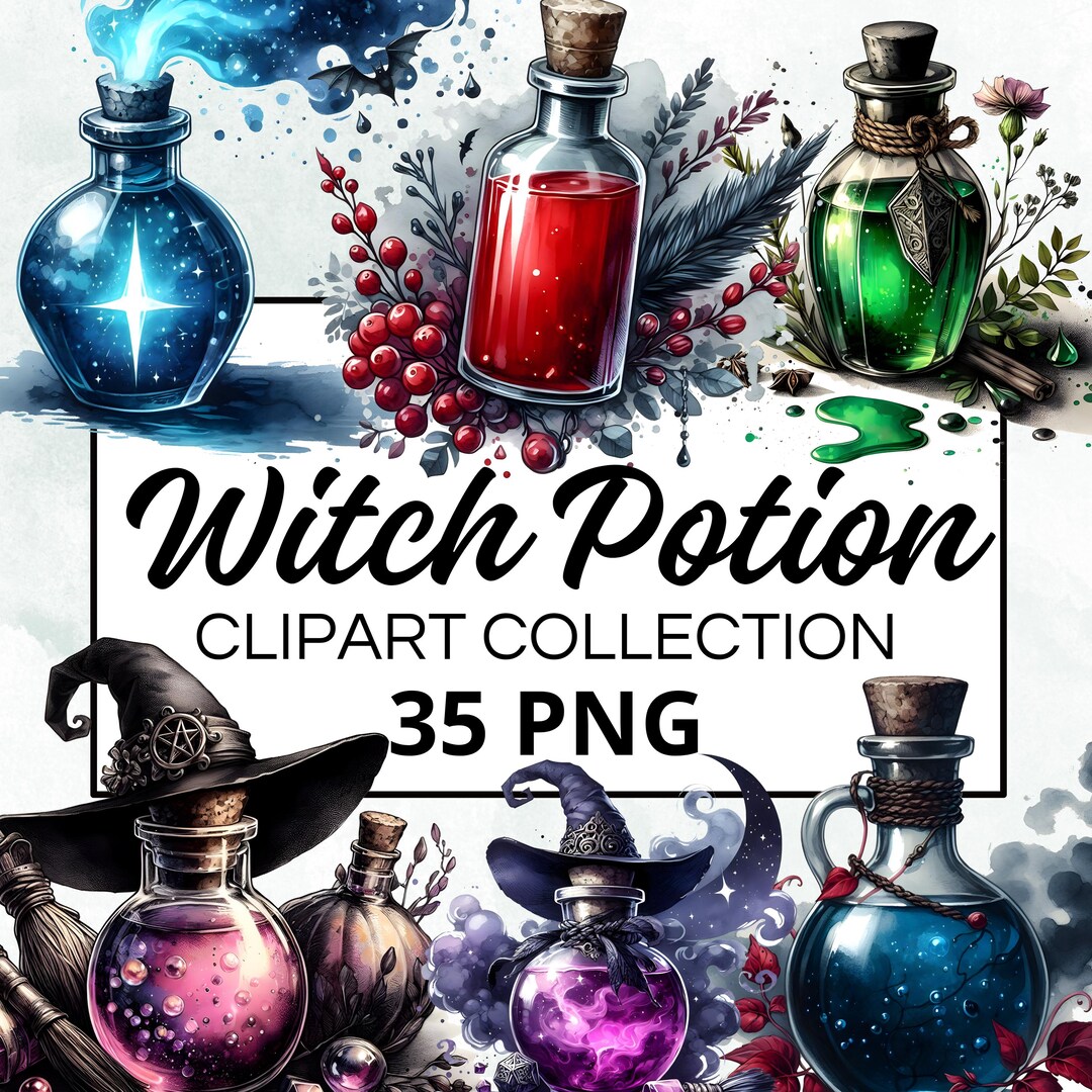 Witch Potion Watercolor Clipart Bundle, Digital Scrapbook & Craft ...