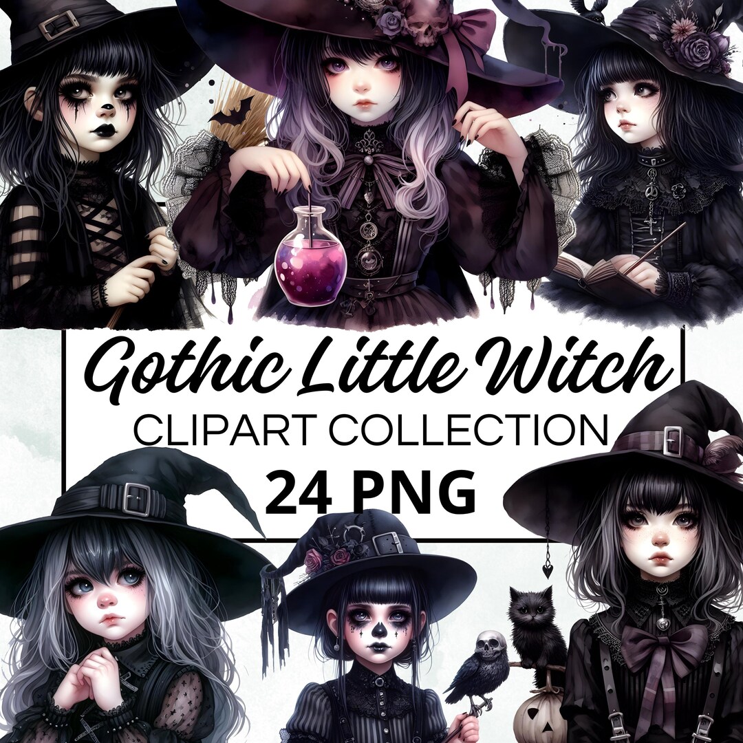 Gothic Little Witch Watercolor Clipart Bundle | Digital Scrapbook ...