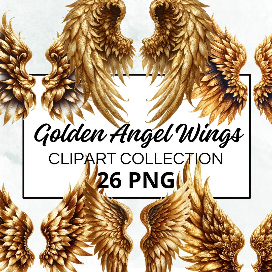 Gold Watercolor Angel Wings, 26 Clipart, Watercolor Clipart, PNG Format ...