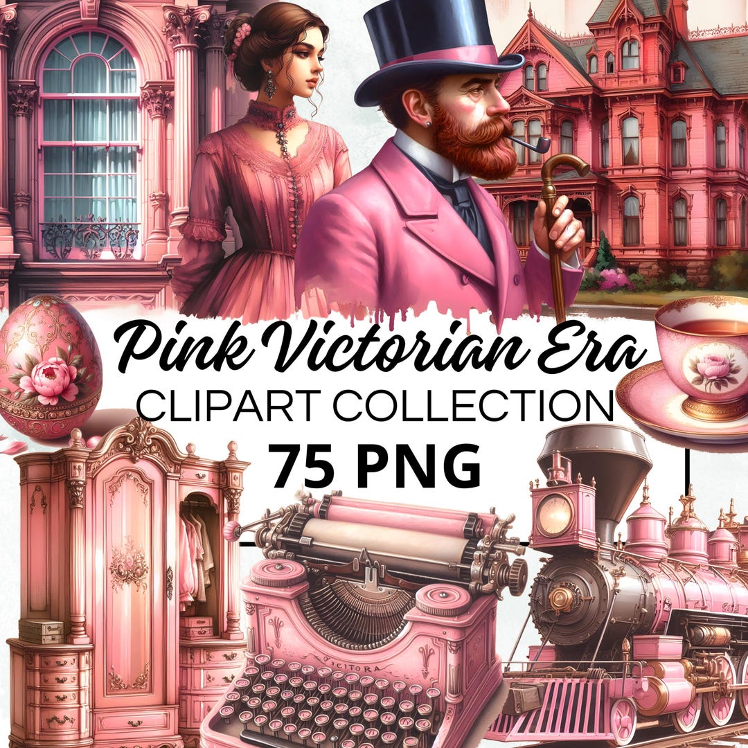 Victorian Era Pink Watercolor Clipart Bundle, Digital Scrapbook & Craft ...