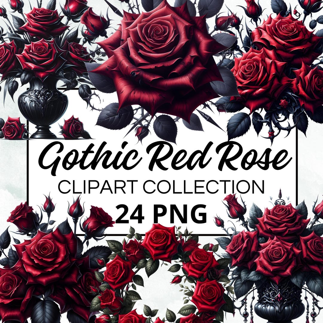 Gothic Red Rose Watercolor Clipart Bundle | Digital Scrapbook & Craft ...