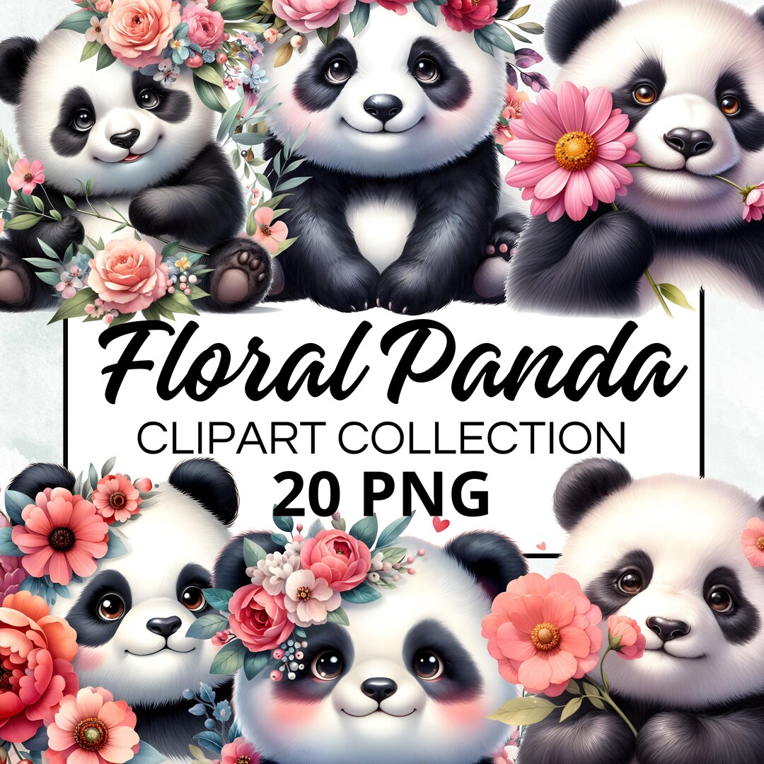 Floral Panda Clipart Collection, 20 Watercolor Pngs for Instant ...