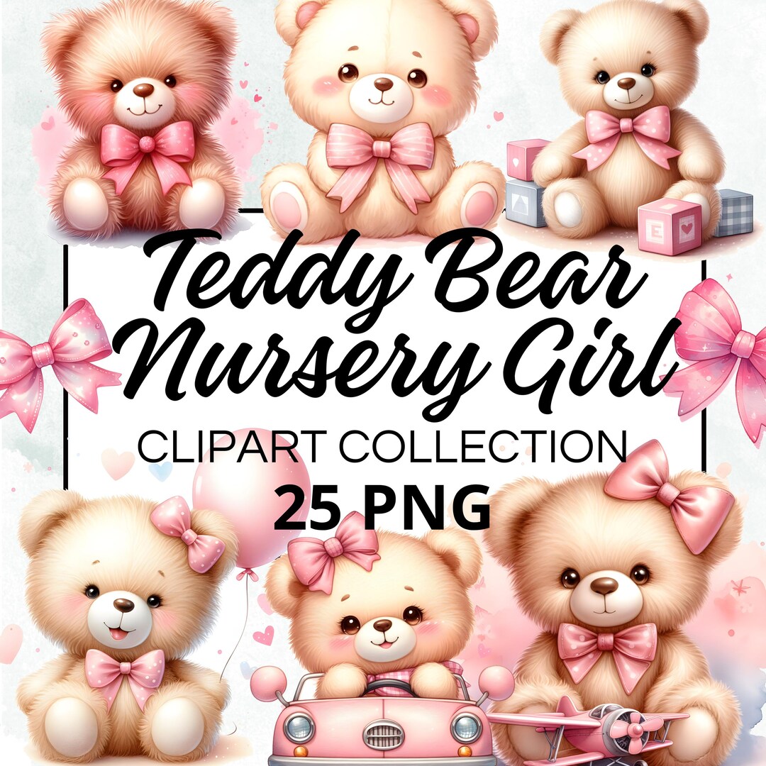 Teddy Bear Nursery Girl Watercolor Clipart Bundle, Digital Scrapbook ...