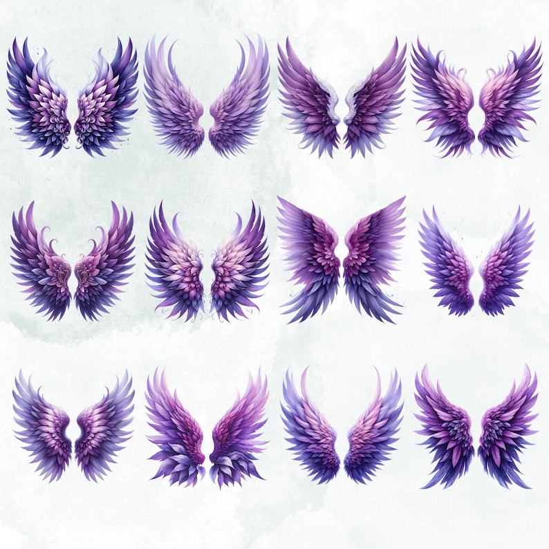 Purple Watercolor Angel Wings, 22 Clipart, Watercolor Clipart, PNG ...