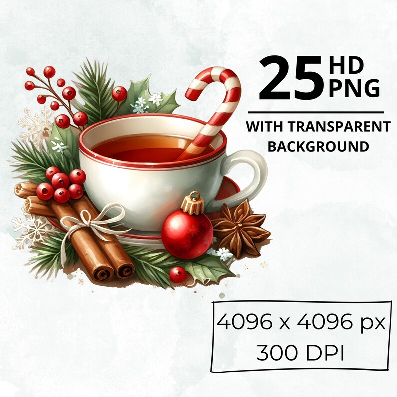 Christmas Tea Party Clipart Collection, 25 Watercolor Pngs for Instant ...