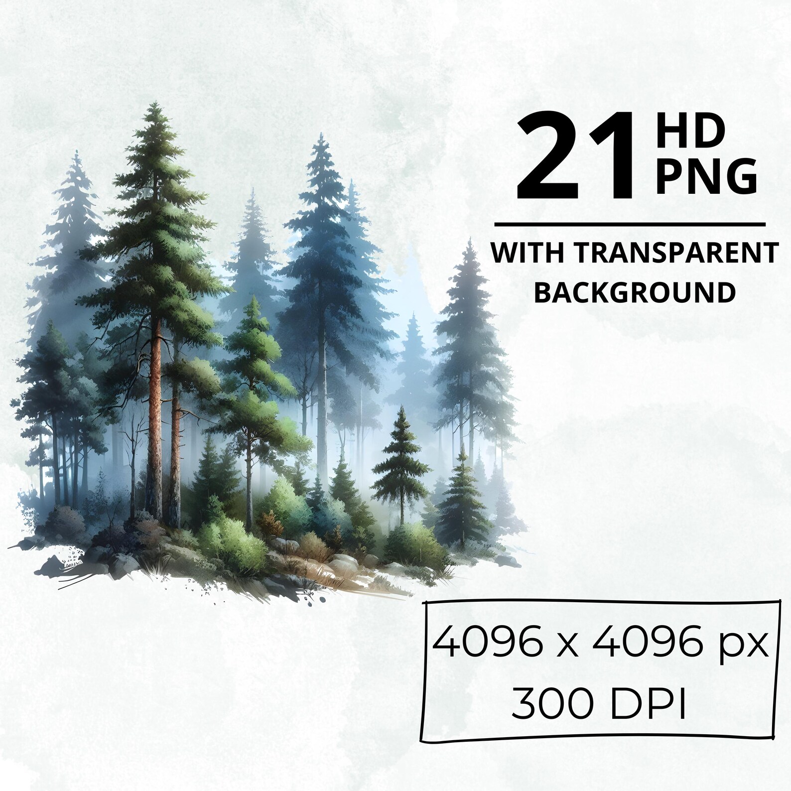 Forest Pine Tree Clipart Collection, 21 Watercolor Pngs for Instant ...