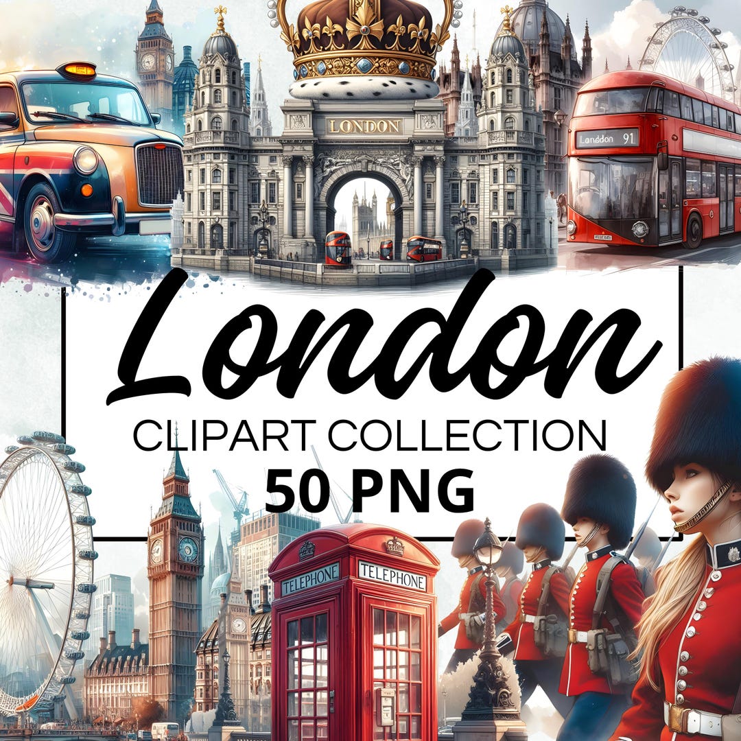 London Watercolor Clipart Bundle, Digital Scrapbook & Craft Graphics ...