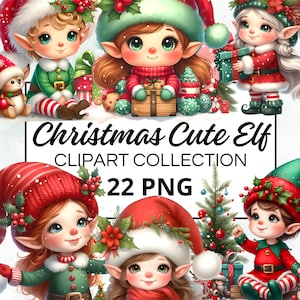 Christmas Elf Cute Clipart Collection, 22 Watercolor Pngs for Instant ...