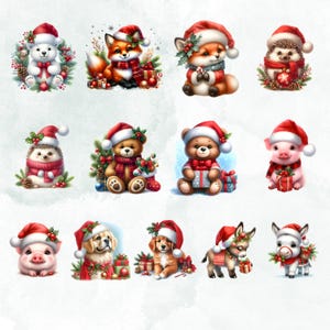 Christmas Animal Clipart Collection, 50 Watercolor Pngs for Instant ...
