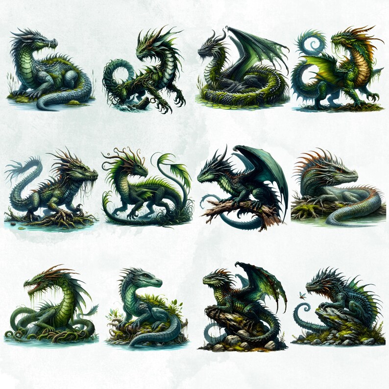 Dragon Swamp Clipart Collection, 34 Watercolor Pngs for Instant ...