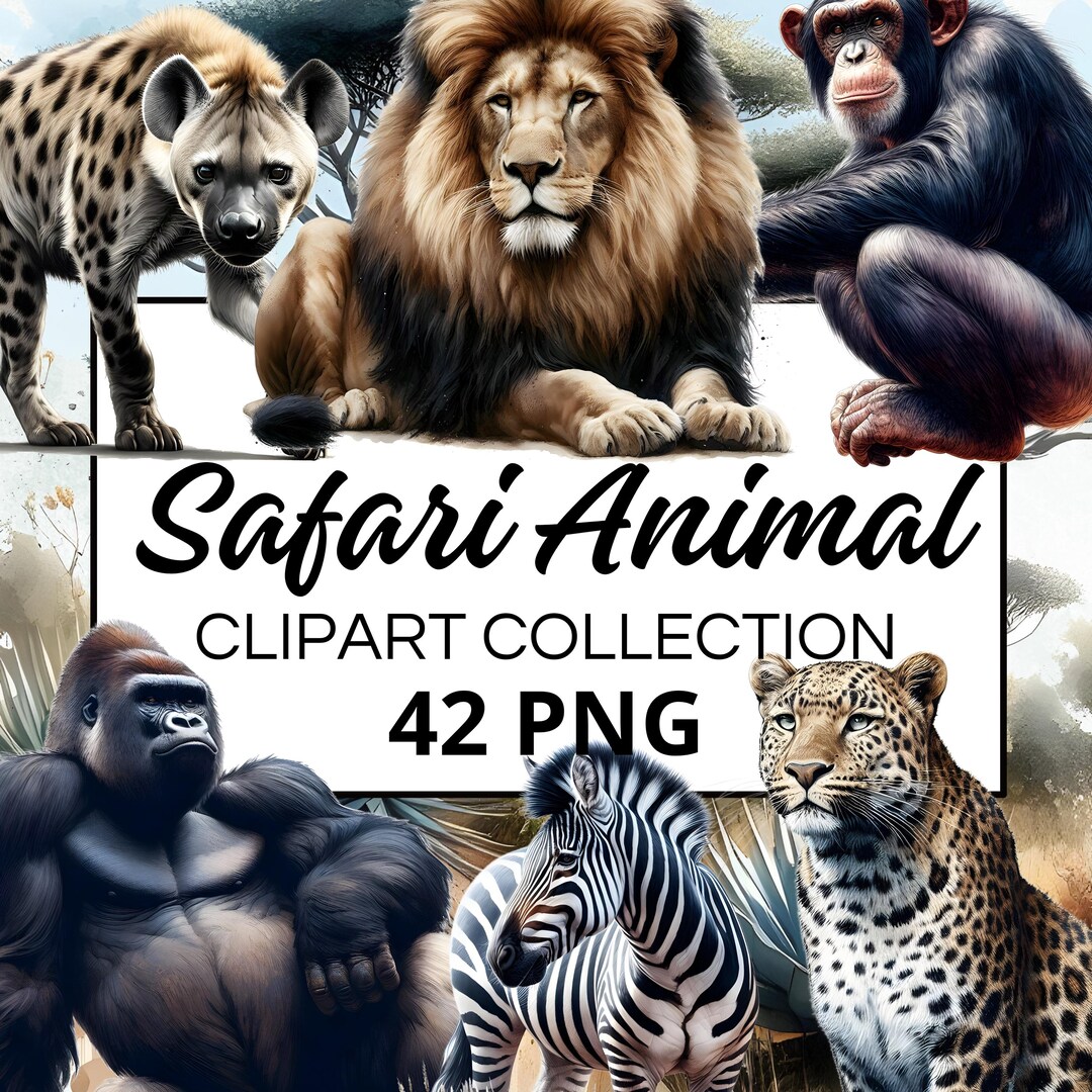Safari Animal Watercolor Clipart Bundle, Digital Scrapbook & Craft ...