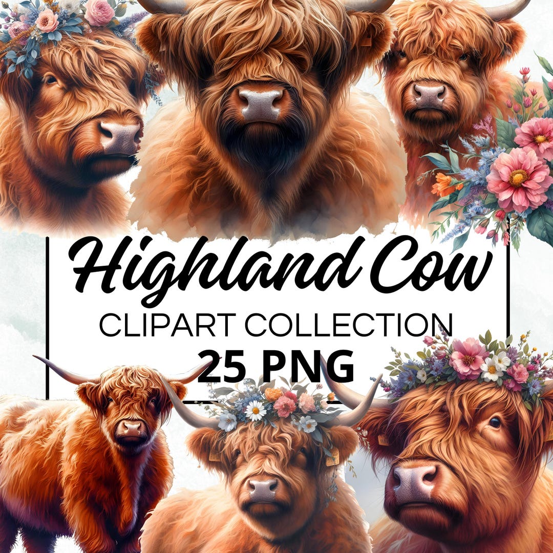 Highland Cow Watercolor Clipart Bundle, Digital Scrapbook & Craft ...