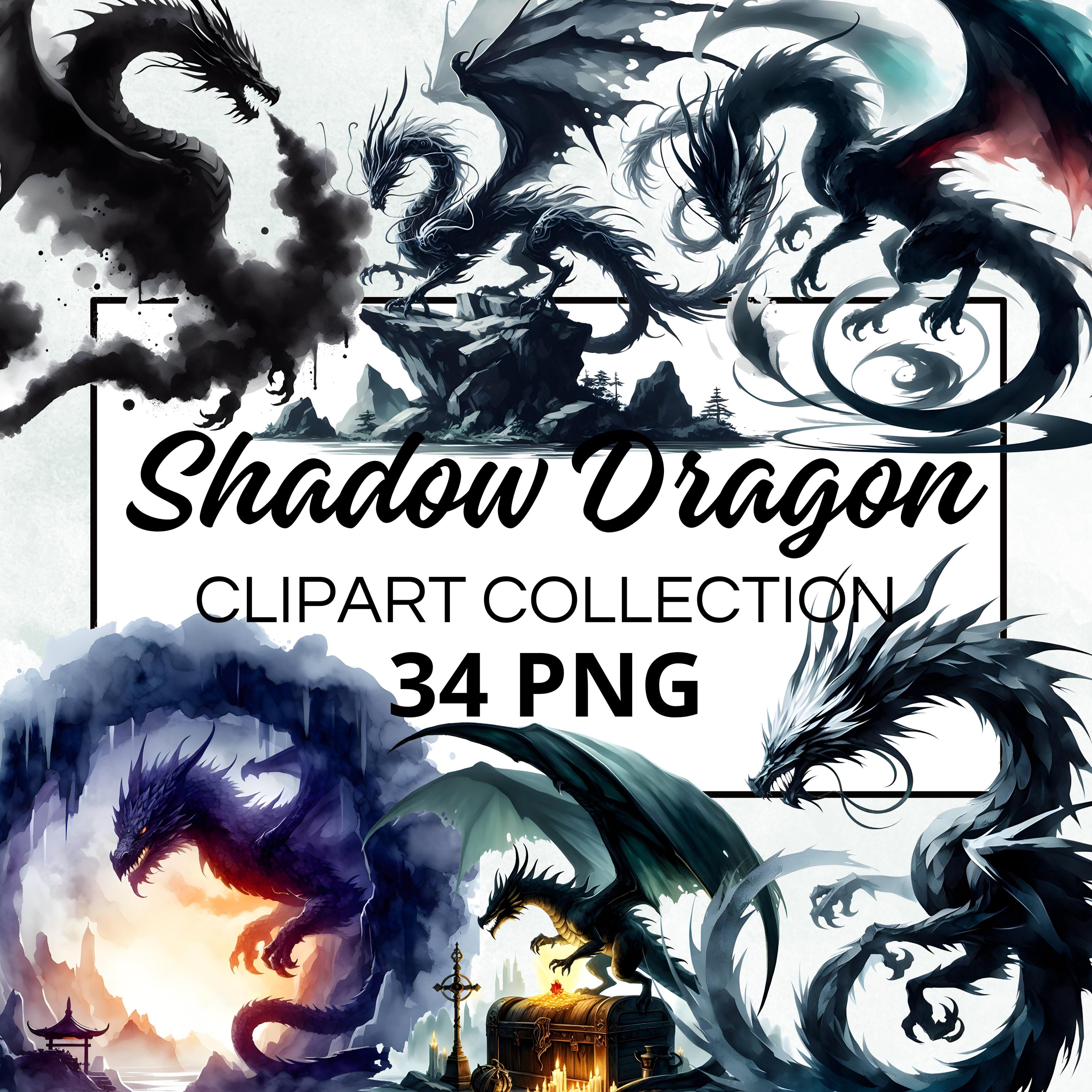 Dragon Shadow Clipart Collection, 34 Watercolor Pngs for Instant ...