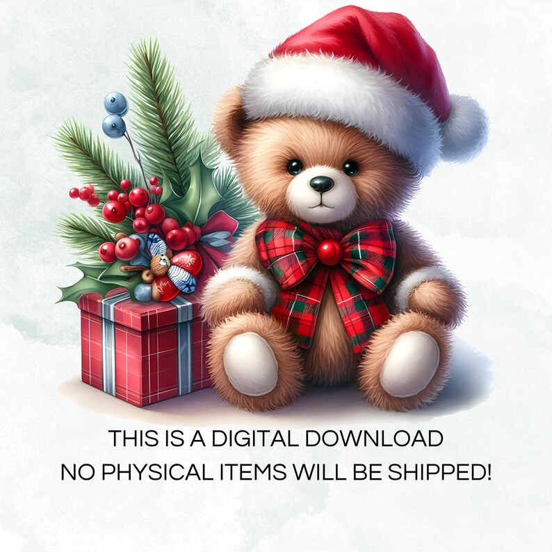 Christmas Teddy Bear Clipart Collection, 24 Watercolor Pngs for Instant ...