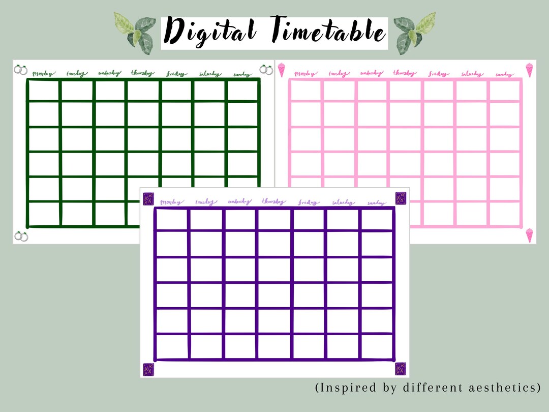 Timetable | Hand-drawn | Timetables Inspired by Different Themes (GREEN ...