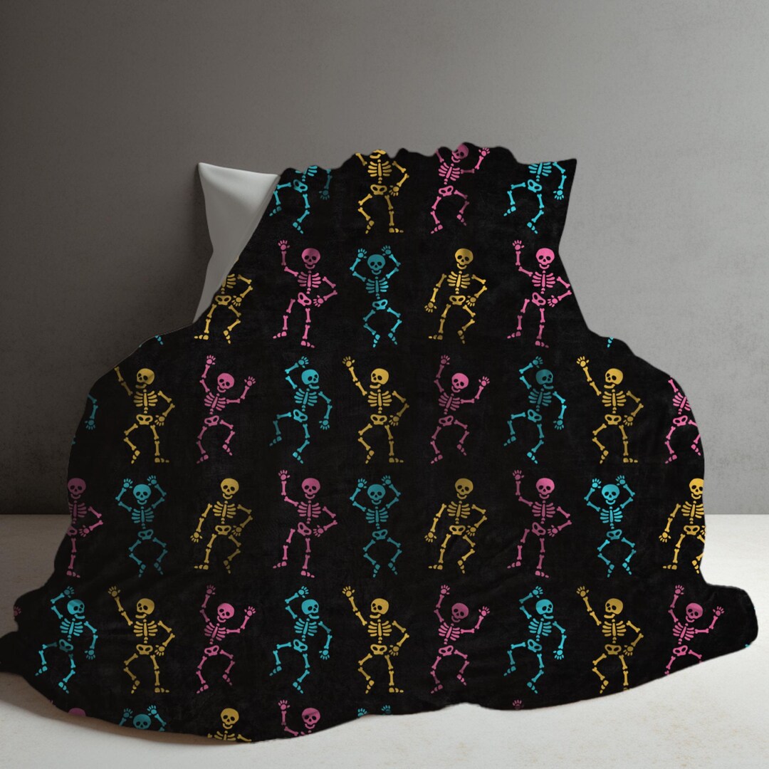 Dancing Skeletons Blanket, Pastel Halloween Decor, Boogie Bones Sherpa ...