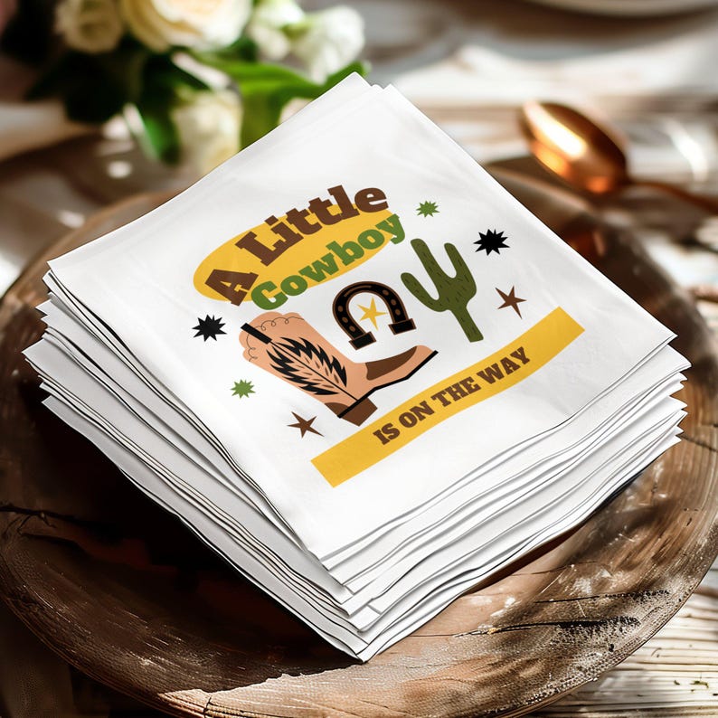 A Little Cowboy Napkin Cute Baby Shower Decor Western Theme Party ...