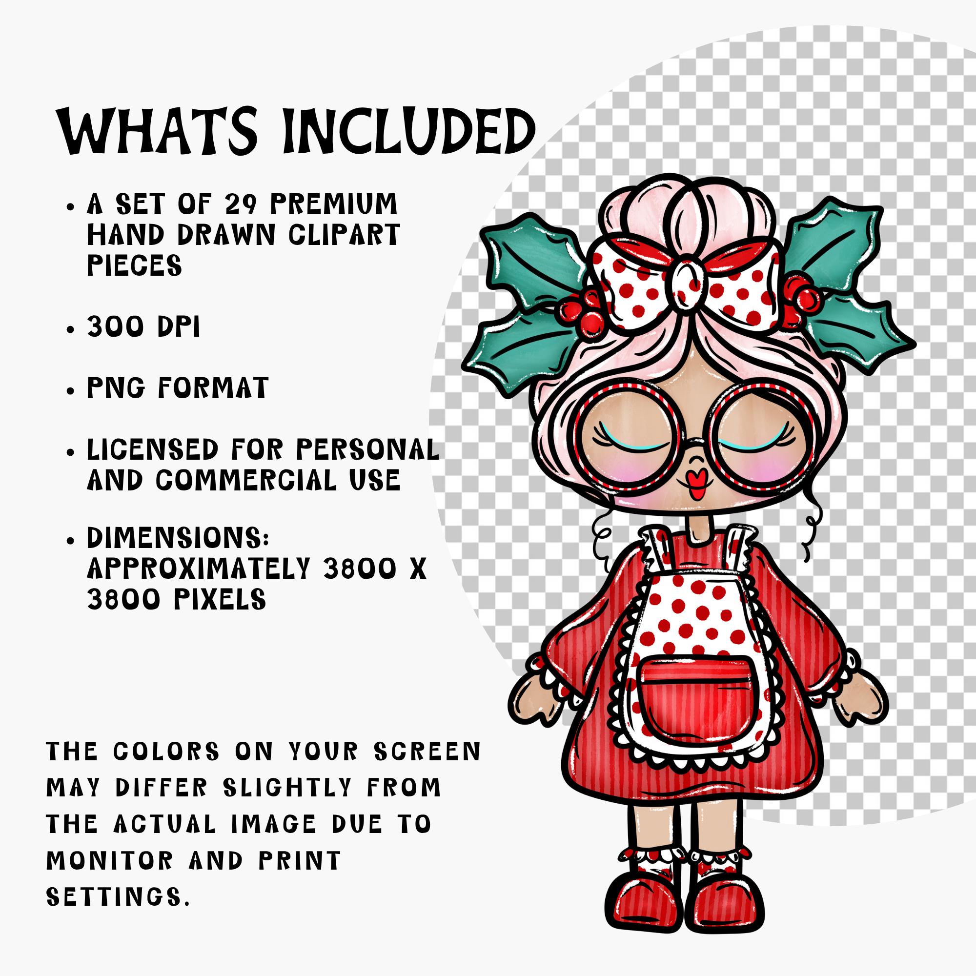 Mr and Mrs Claus Christmas Clipart Bundle Hand Drawn Digital Papers 300 ...