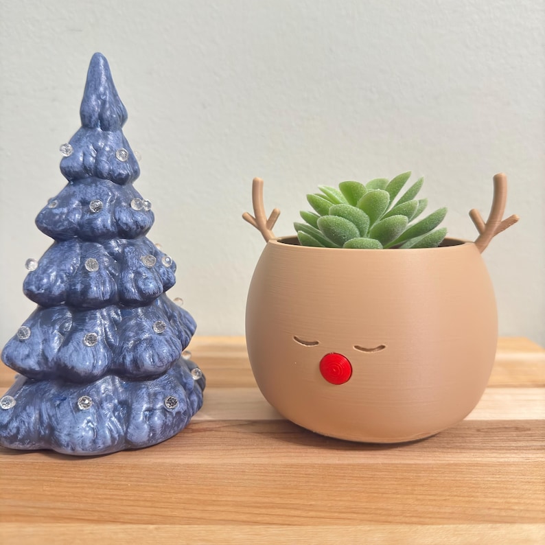 Rudolph Reindeer Planter 3D Printed Xmas Gift for Wife Cute Christmas Planter Best Gift for Her ...
