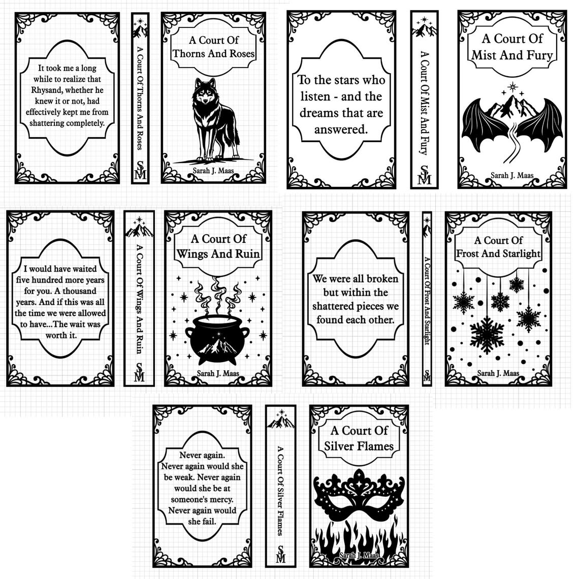 ACOTAR Series Rebind SVG Bundle | Front, Back and Spine for All 5 Books ...