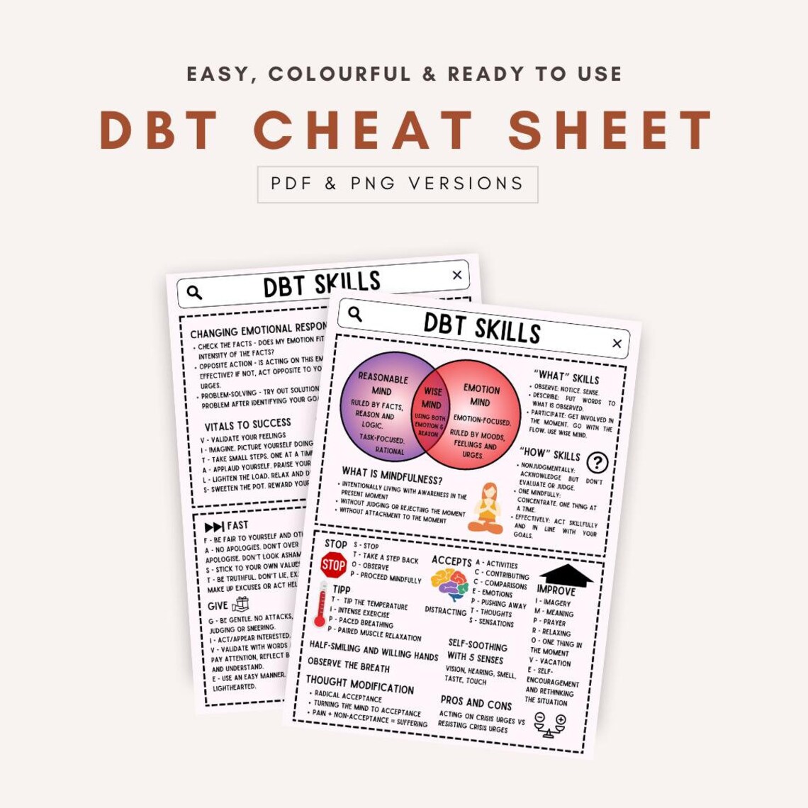 DBT Cheat Sheet, DBT Skills, Dialectical Behavior Therapy, Borderline ...